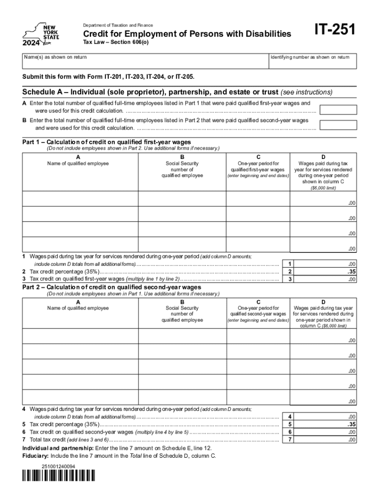 Form IT-251 Credit for Employment of Persons with Disabilities Tax Year ...