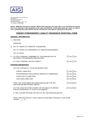 Fillable Online Freight Forwarders’ Liability Insurance Proposal Fax ...