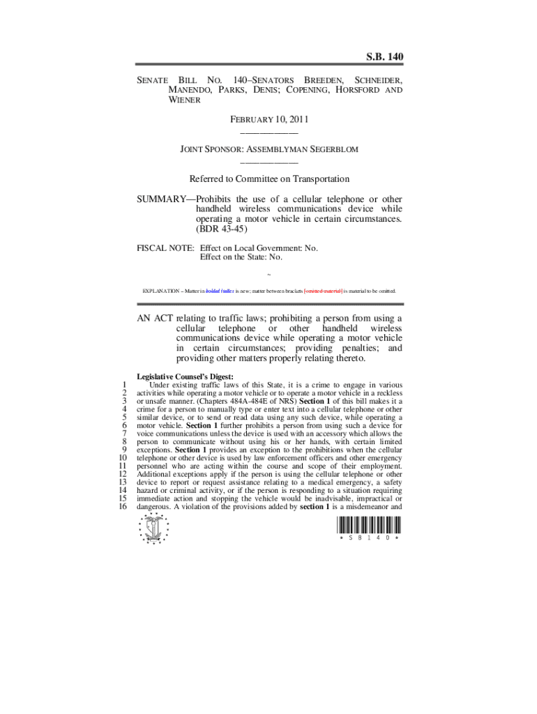 Fillable Online Senate Bill No. 140 Fax Email Print - pdfFiller