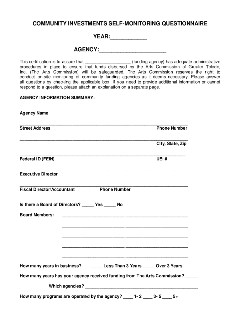 Fillable Online Community Investments Self-monitoring Questionnaire Fax ...