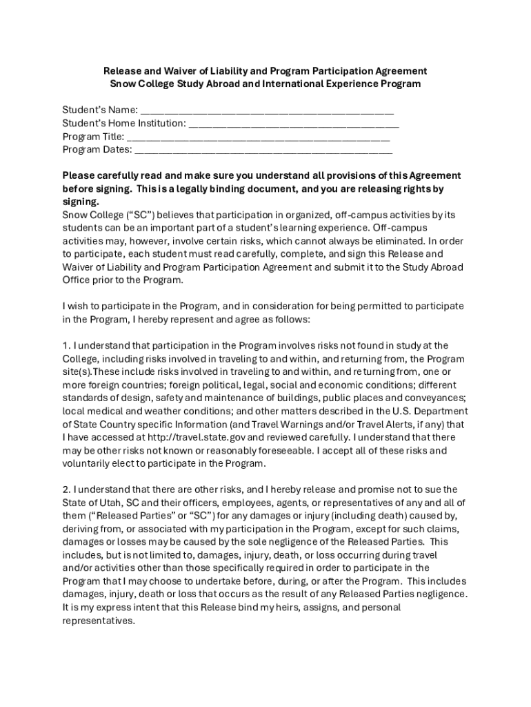 Fillable Online Study Abroad Indonesia Program Participant Agreement ... Fax Email Print - pdfFiller