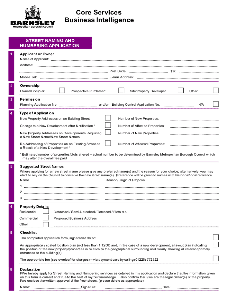 Fillable Online Street Naming and Numbering Application Fax Email Print ...