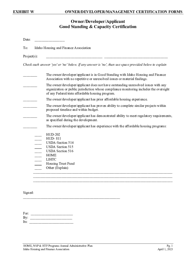Fillable Online Owner/developer/management Certification Forms Fax Email Print - pdfFiller