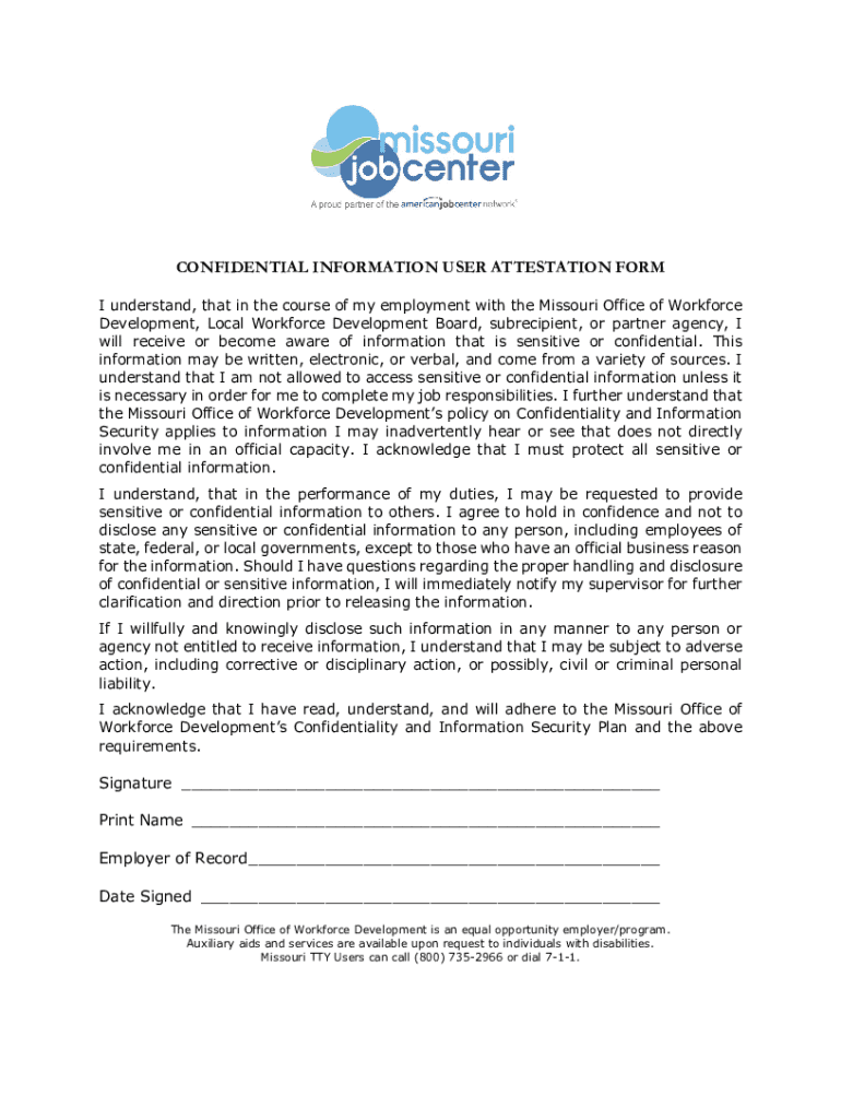 Fillable Online Attachment 2: Confidential Information User Attestation ...