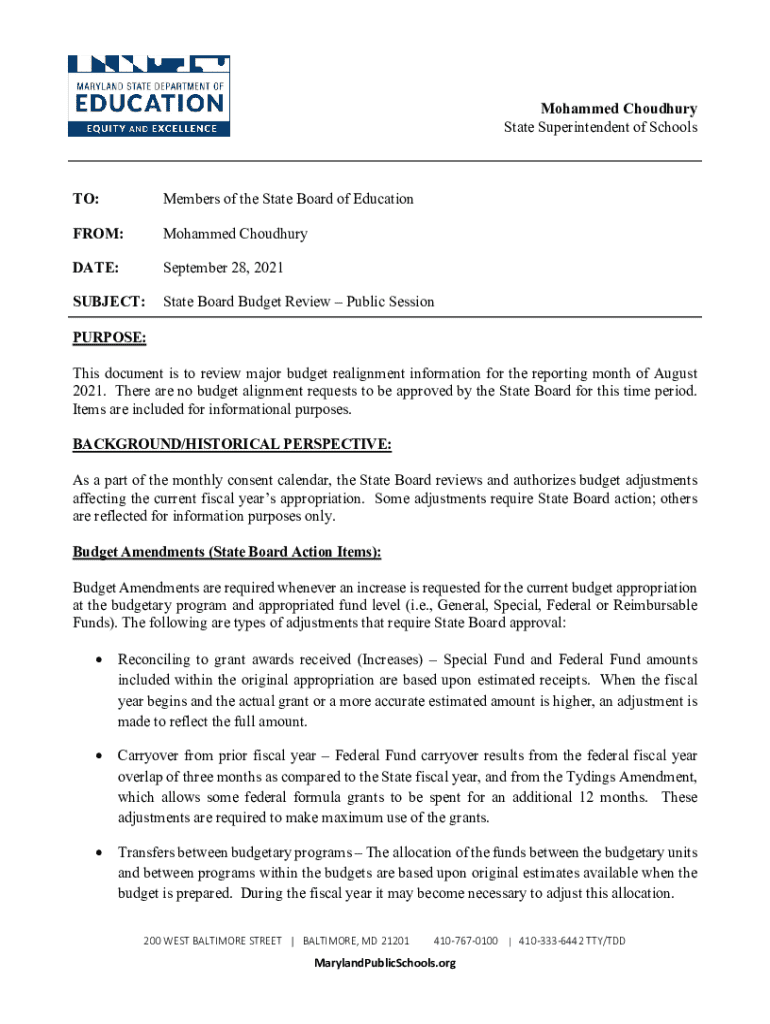 Fillable Online Maryland State Department of Education Budget Review Fax Email Print - pdfFiller