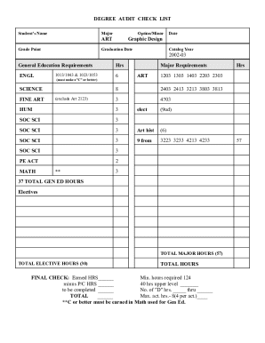 Fillable Online Degree Audit Checklist for Graduation Requirements Fax ...