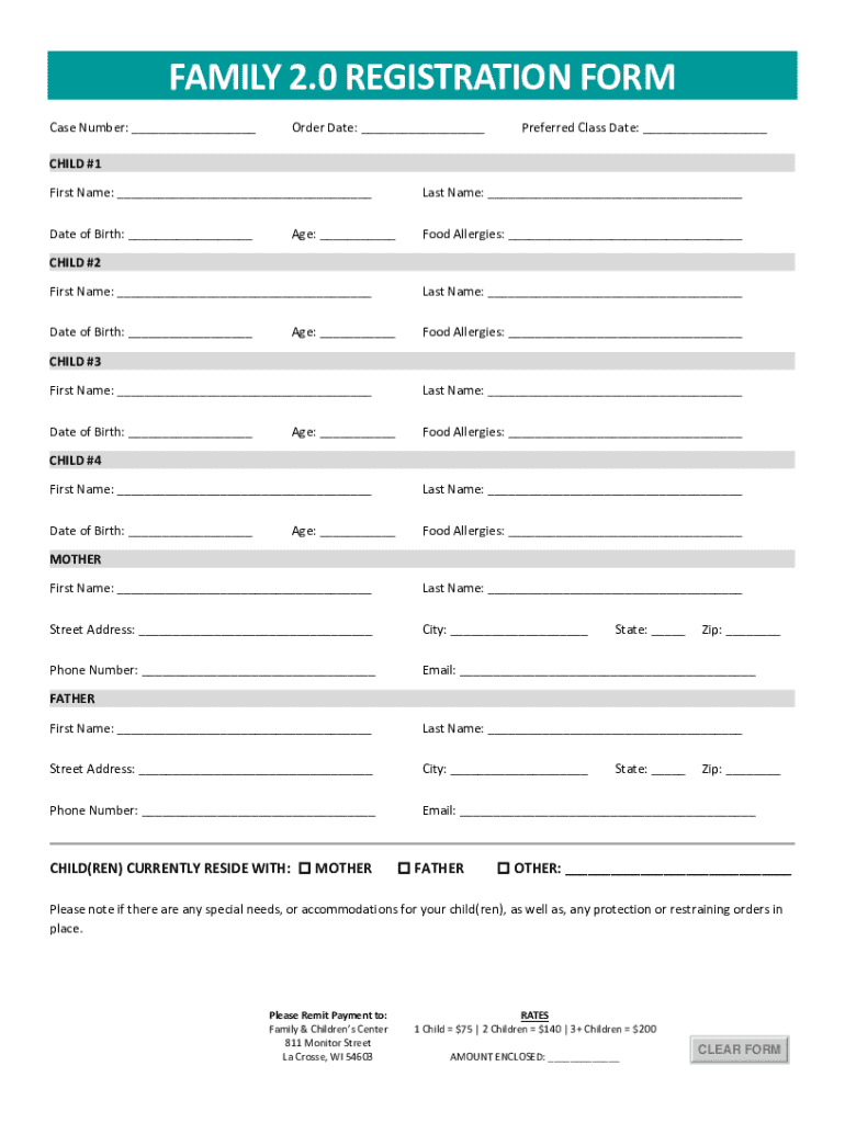 Fillable Online Family 2.0 Registration Form Fax Email Print - pdfFiller