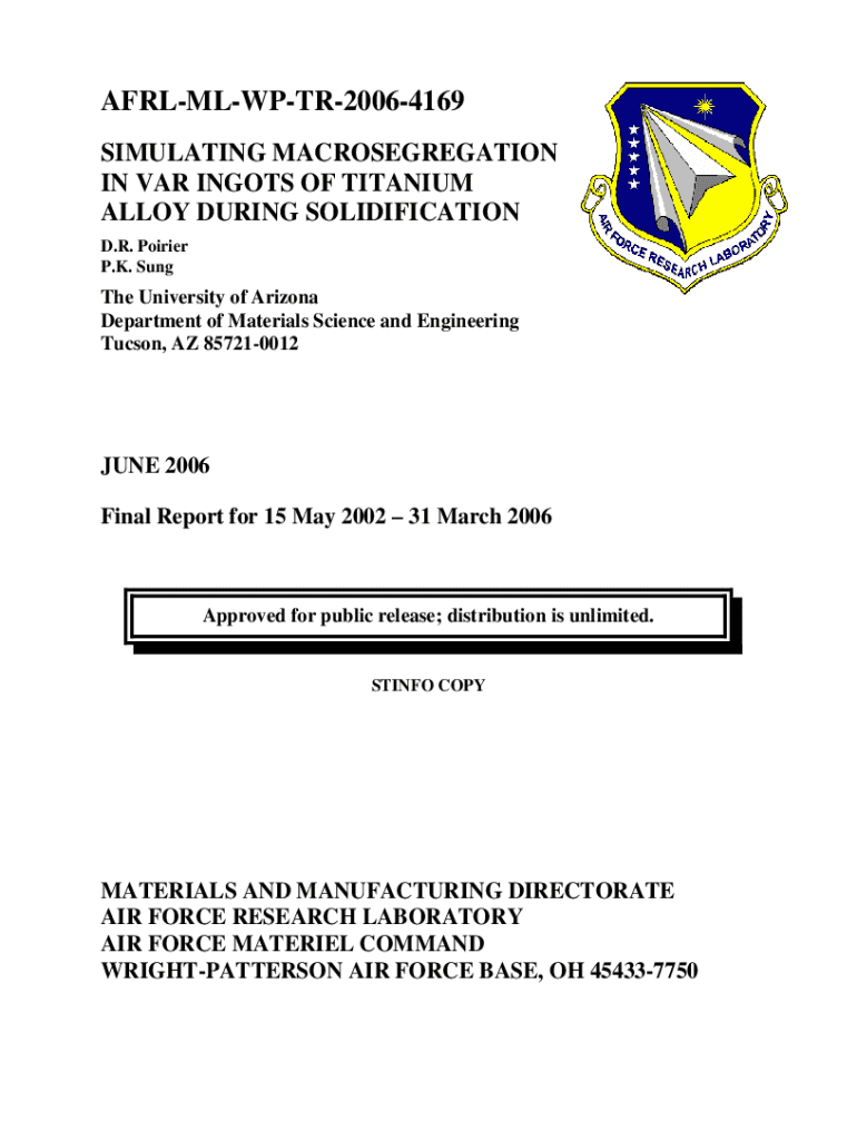 Fillable Online Simulating Macrosegregation in Var Ingots of Titanium ...
