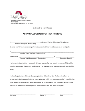 Fillable Online Acknowledgement of Risk Factors Form Fax Email Print ...