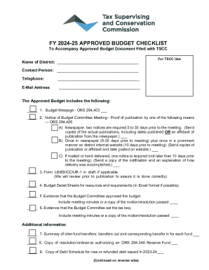 Fillable Online Fy 2024-25 Approved Budget Checklist Fax Email Print ...