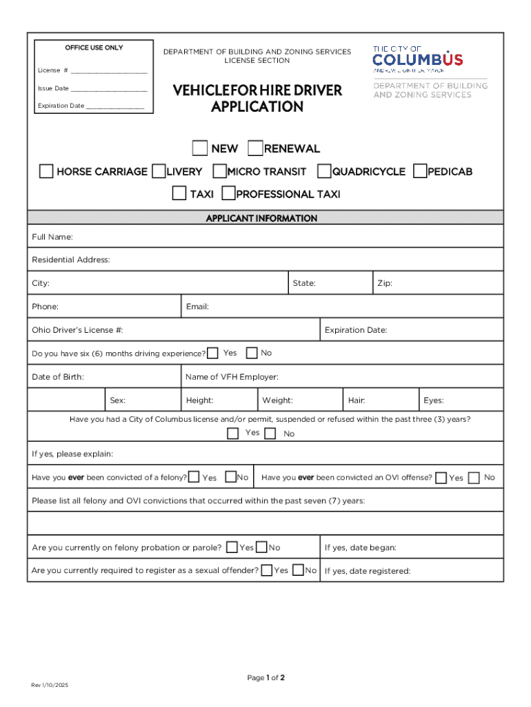 Fillable Online Vehicle for Hire Driver Application Fax Email Print ...