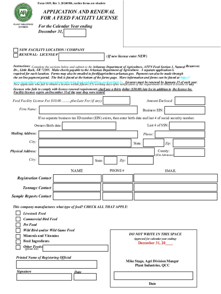 Fillable Online Application and Renewal for a Feed Facility License Fax ...