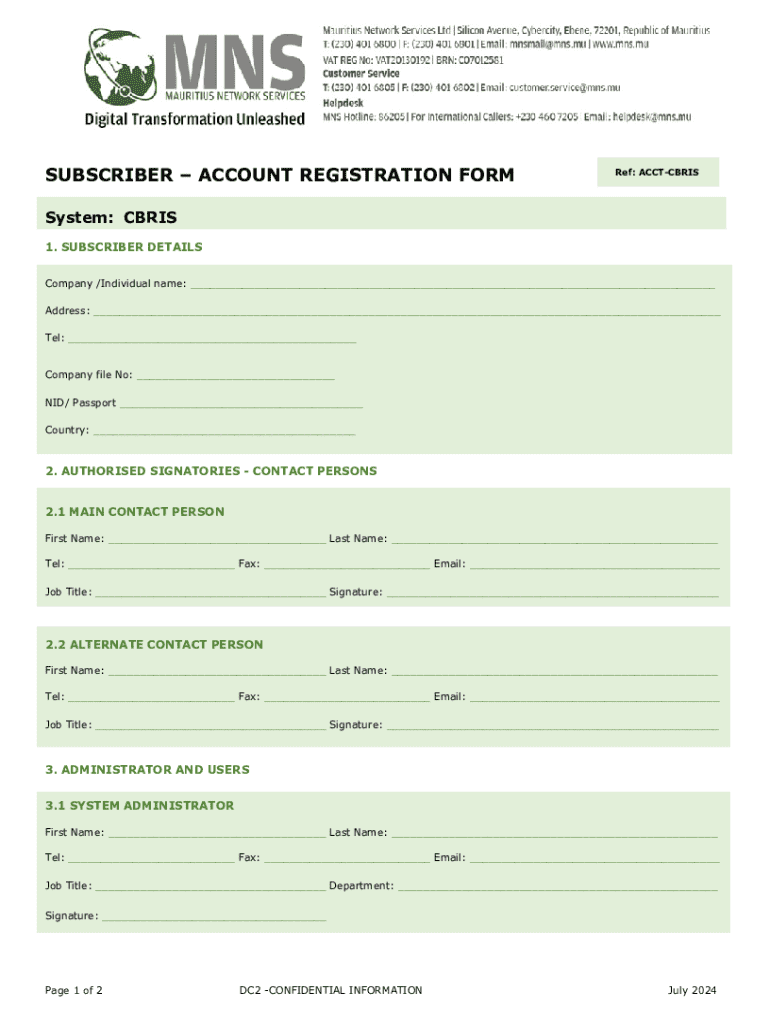 Fillable Online Subscriber – Account Registration Form Fax Email Print - pdfFiller