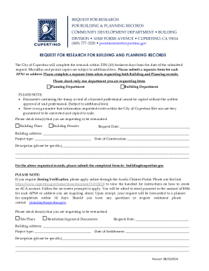 Fillable Online Request for Research for Building and Planning Records ...
