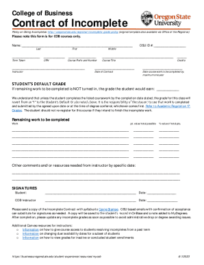 Fillable Online Contract of Incomplete for Cob Courses Fax Email Print ...