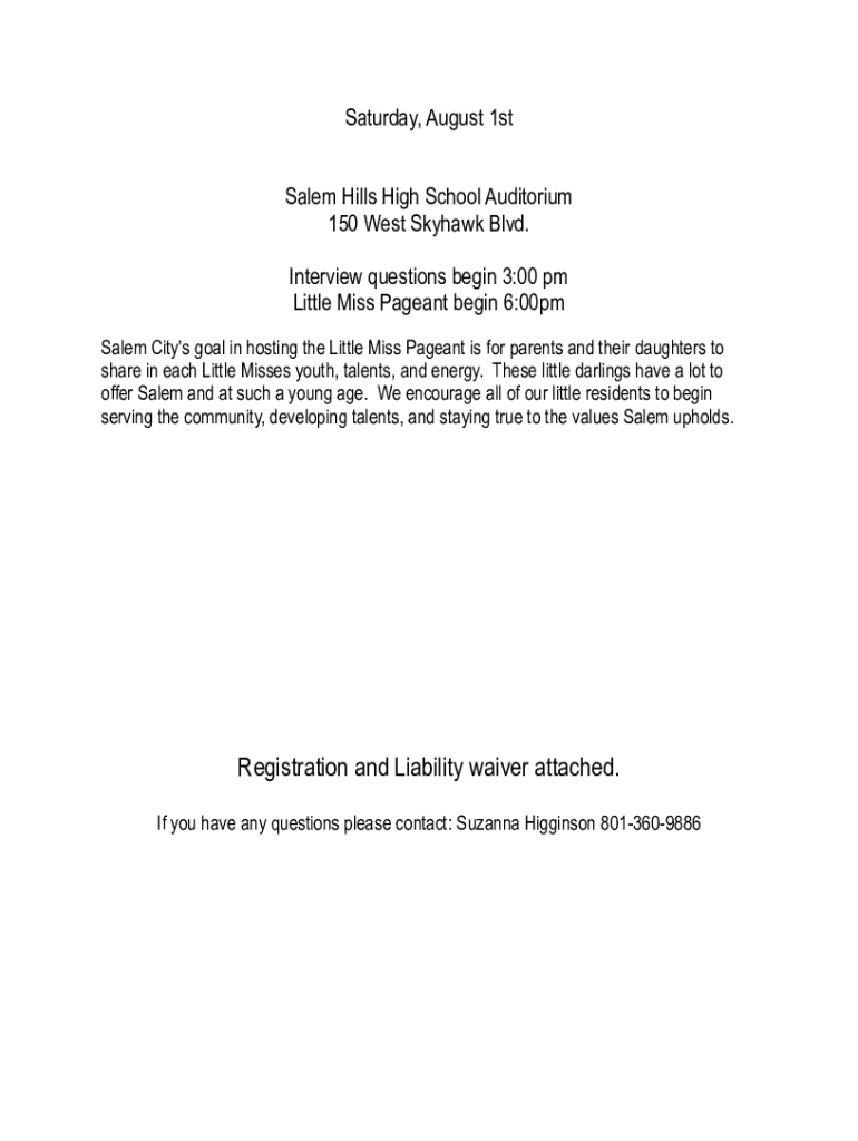 Fillable Online Little Miss Pageant Registration Fax Email Print ...