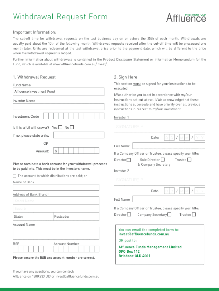 Fillable Online Withdrawal Request Form Fax Email Print - pdfFiller