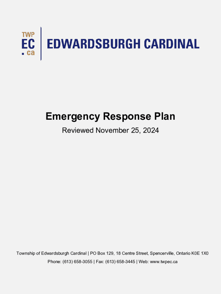 Fillable Online Emergency Response Plan for the Township of ...