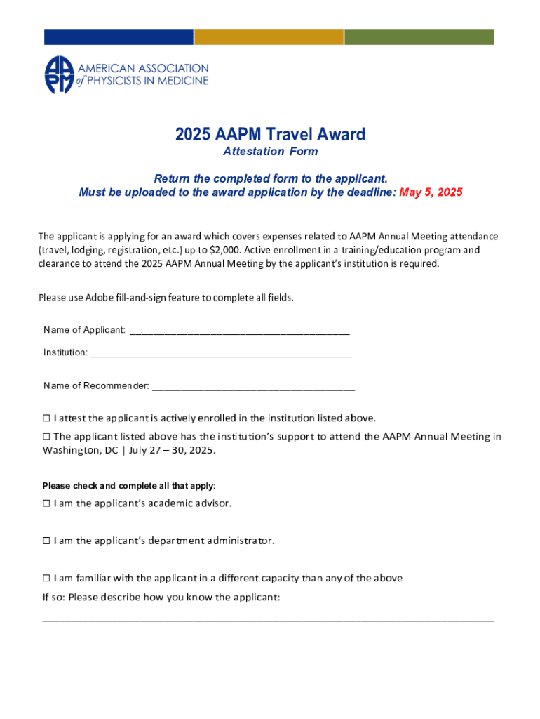Fillable Online 2025 Aapm Travel Award Attestation Form Fax Email Print ...