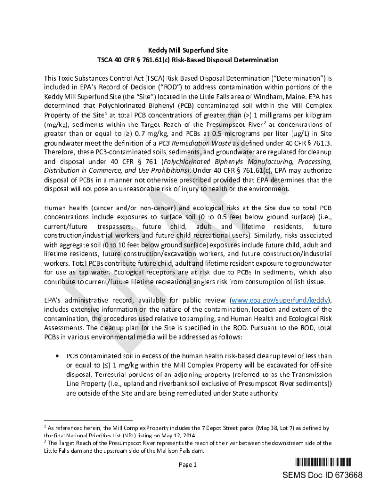 Fillable Online TSCA 40 CFR § 761.61(c) Risk-Based Disposal ...