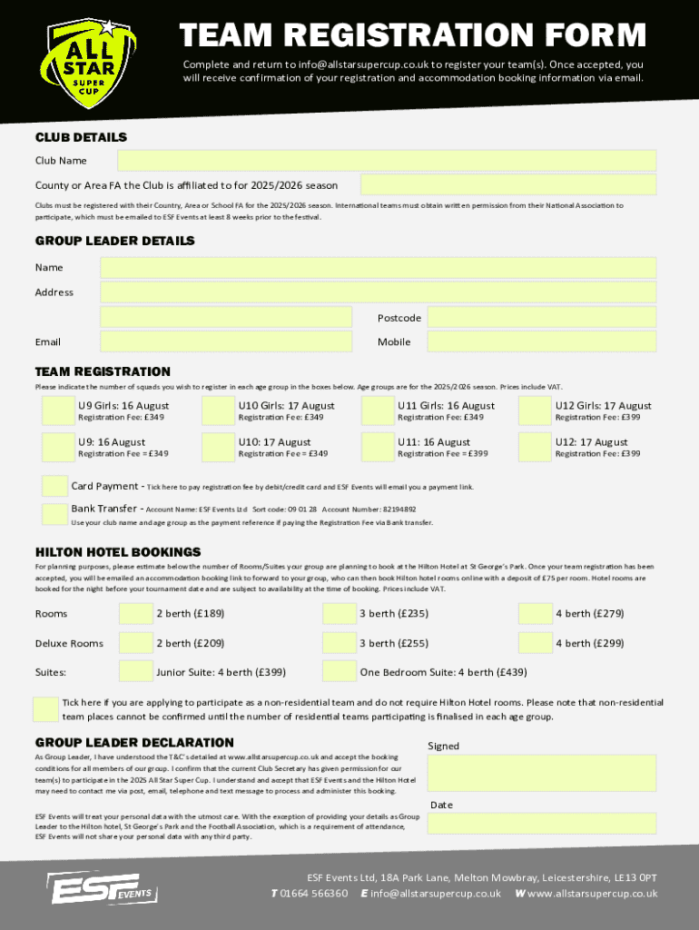 Fillable Online TEAM REGISTRATION FORM Fax Email Print - pdfFiller