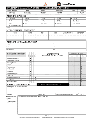 Fillable Online Equipment Evaluation Form - Articulated Dump Truck Fax ...