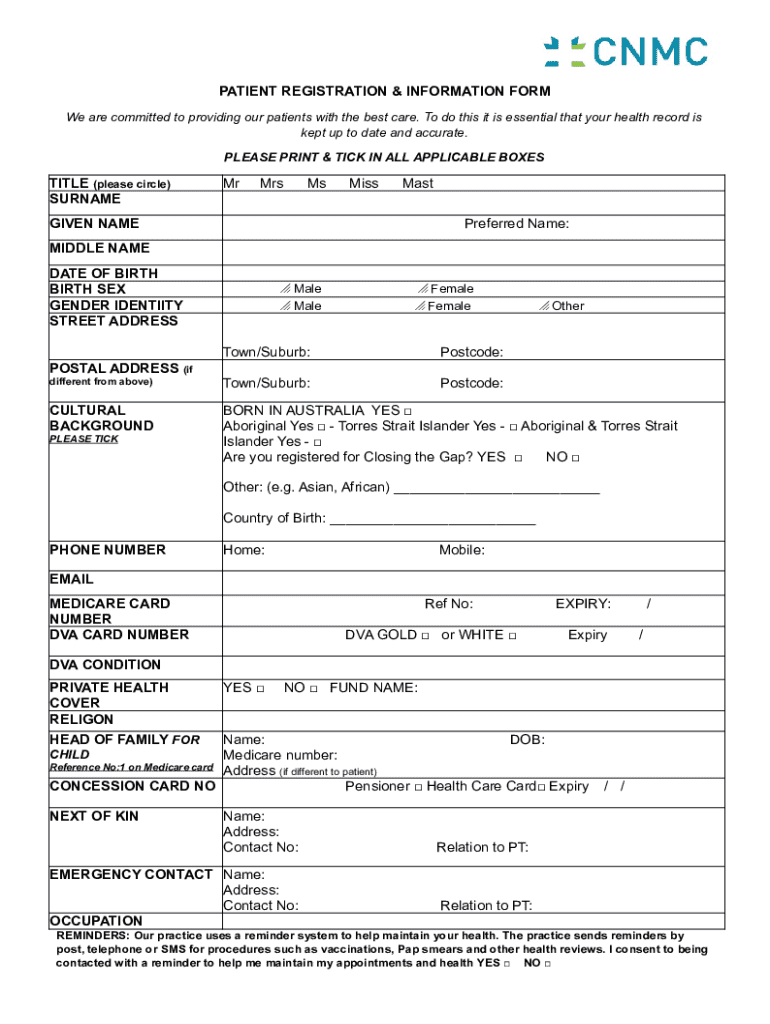 Fillable Online Patient Registration and Information Fax Email Print - pdfFiller