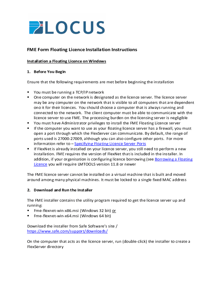 Fillable Online Installation a Floating Licence on Windows Fax Email Print - pdfFiller