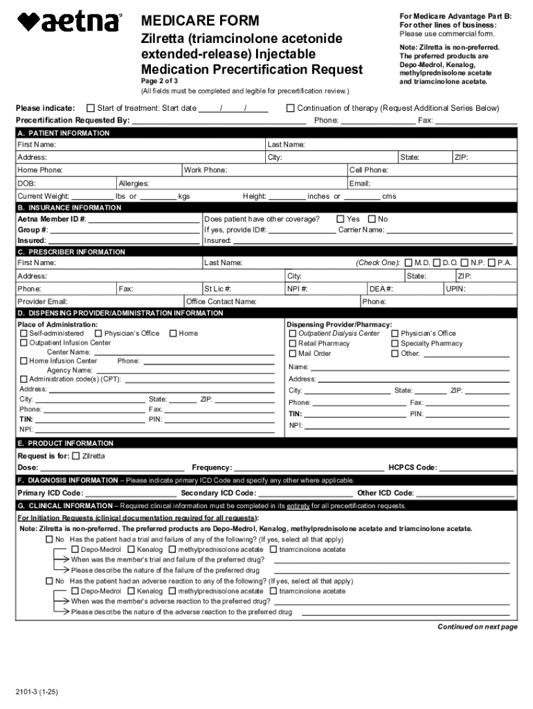 Fillable Online Zilretta Injectable Medication Precertification Request Fax Email Print - pdfFiller
