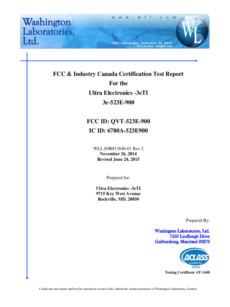 Fillable Online Fcc Certification Test Report for Ultra Electronics ...