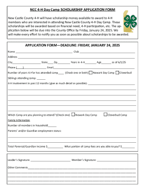 Fillable Online NCC 4-H Day Camp Scholarship Application Fax Email Print - pdfFiller