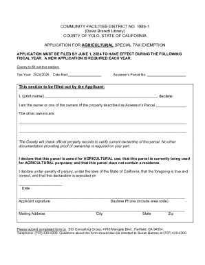 Fillable Online Application for Agricultural Special Tax Exemption Fax ...