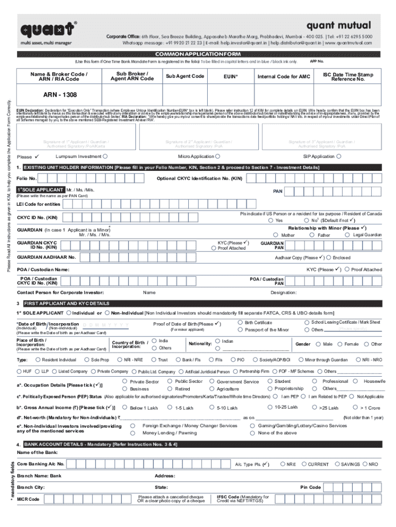 Fillable Online Quant Mutual Fund Application Form Fax Email Print - pdfFiller