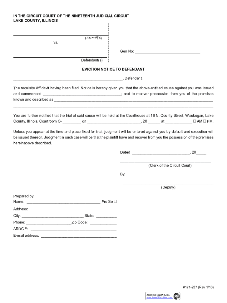 Fillable Online Eviction Notice to Defendant Fax Email Print - pdfFiller