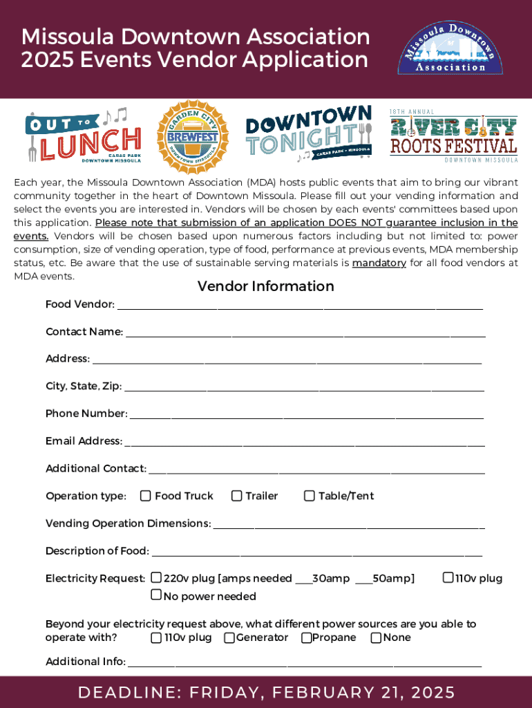 Fillable Online 2025 Events Vendor Application Fax Email Print - pdfFiller