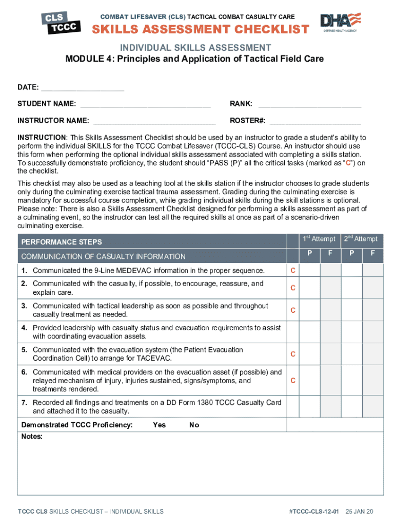 Fillable Online Combat Lifesaver (cls) Skills Assessment Fax Email ...
