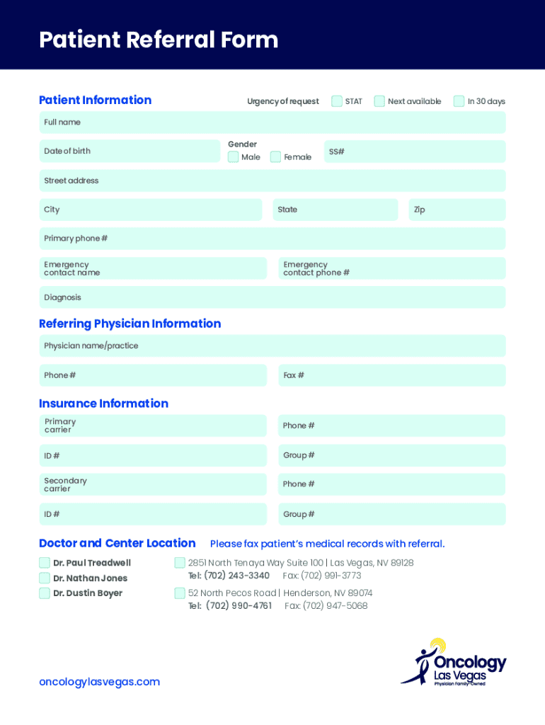 Fillable Online Patient Referral Form Las Vegas fillable Fax Email Print - pdfFiller