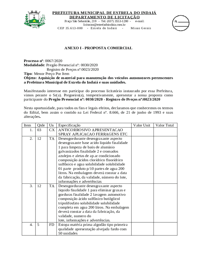 Anexo I - Proposta Comercial Doc Template | pdfFiller