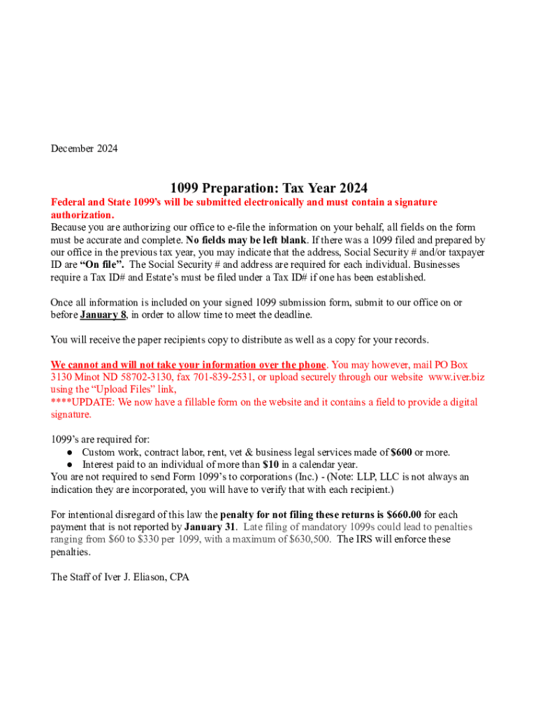Fillable Online 1099 Preparation: Tax Year 2024 Fax Email Print - pdfFiller