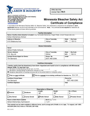 Fillable Online Certificate of Compliance for Bleacher Safety Fax Email ...