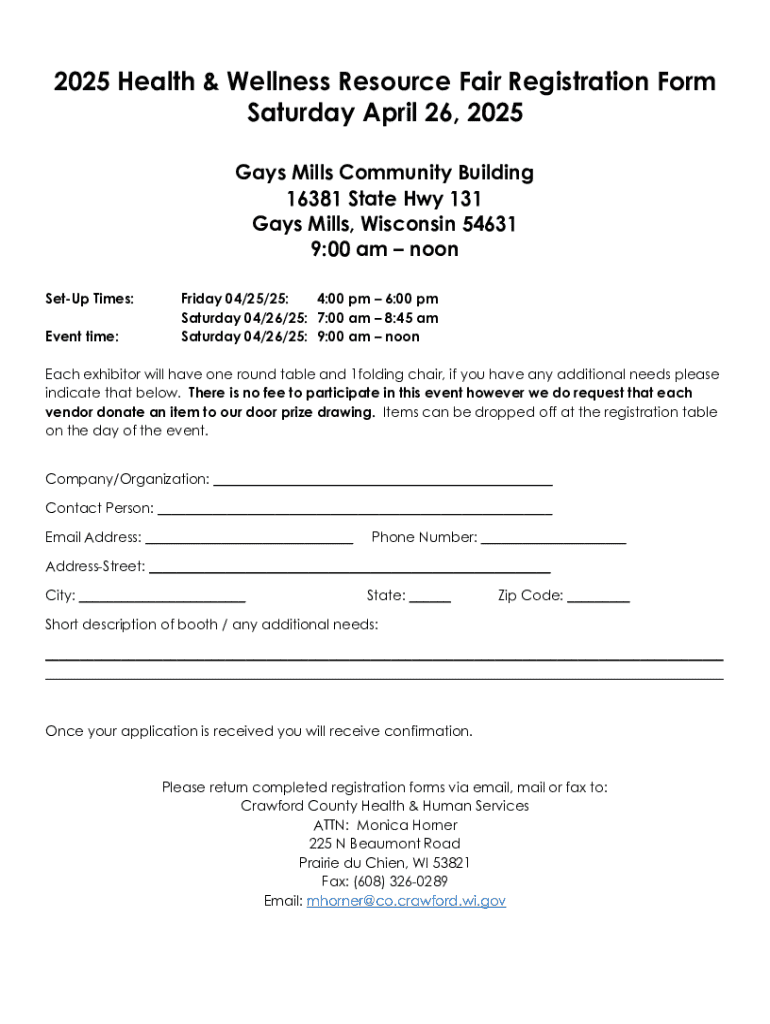 Fillable Online 2025 Health & Wellness Resource Fair Fax Email Print ...