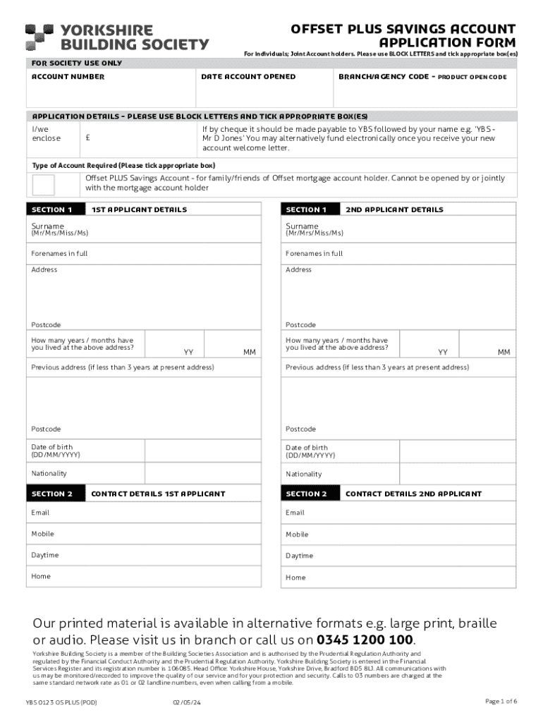 Fillable Online Offset Plus Savings Account Application Form Fax Email ...