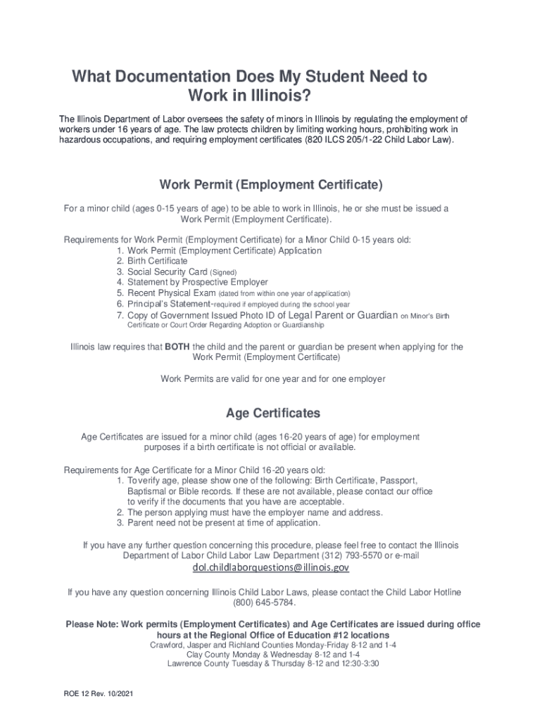 Fillable Online What Documentation Does My Student Need to Work in Illinois? Fax Email Print ...
