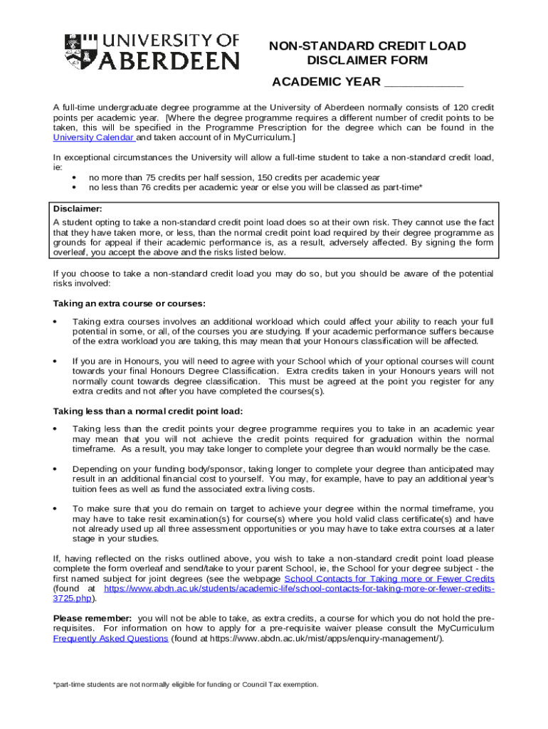Non-standard Credit Load Disclaimer Doc Template | pdfFiller