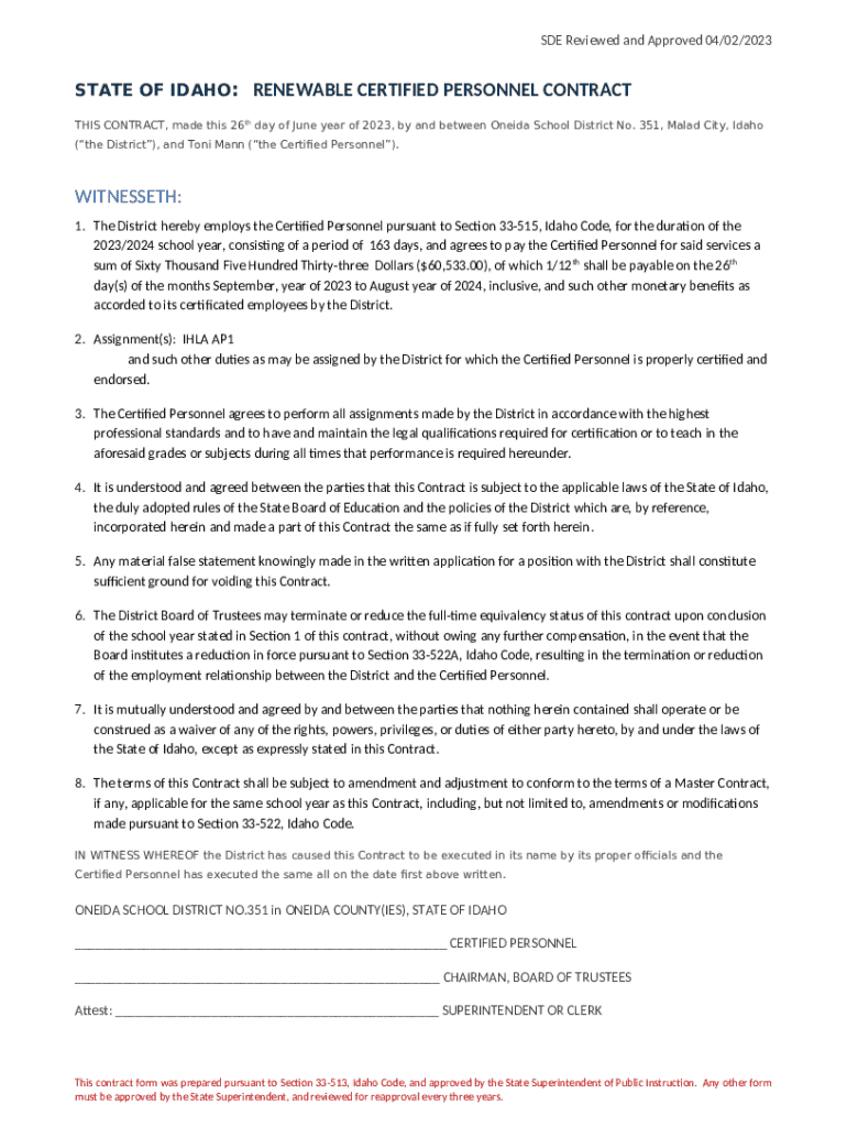 Renewable Certified Personnel Contract Doc Template | pdfFiller