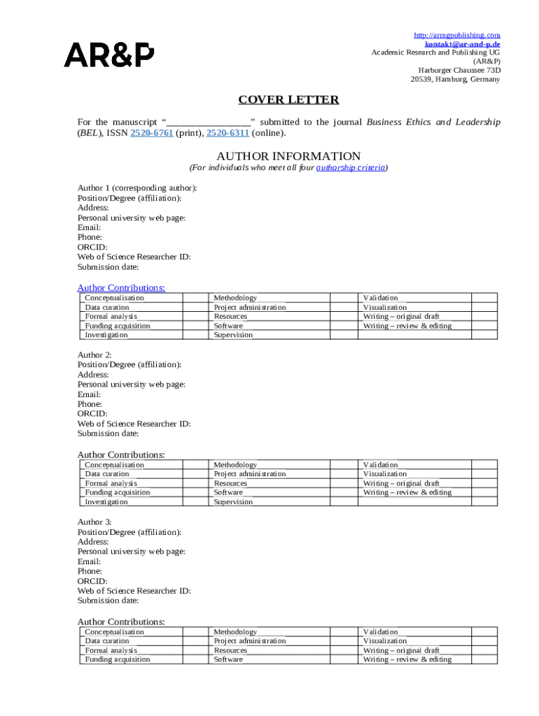Cover Letter for Manuscript Submission Doc Template | pdfFiller