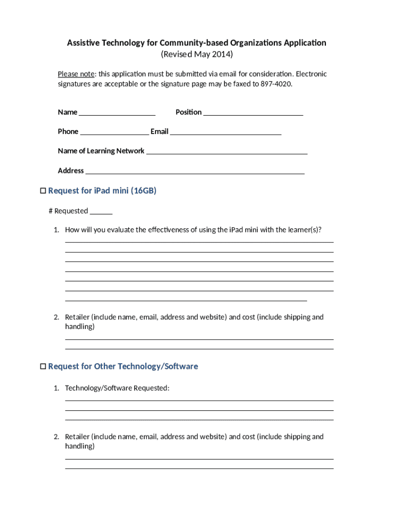 Assistive Technology for Community-based Organizations Application Doc ...
