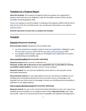 Inscriptions for completing the template for a progress report Doc ...