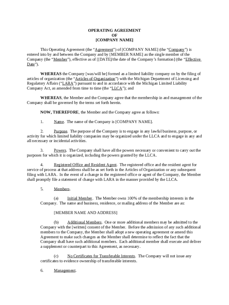 What is an Operating Agreement? (+ Free Template) Doc Template | pdfFiller