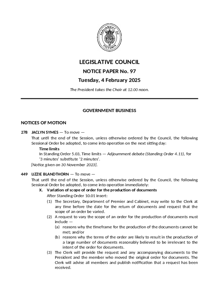 Notice Paper No. 97 Doc Template | pdfFiller